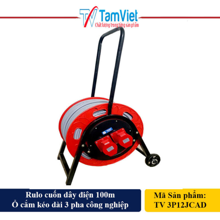 Rulo cuốn dây điện 100m kèm ổ cắm 3 pha